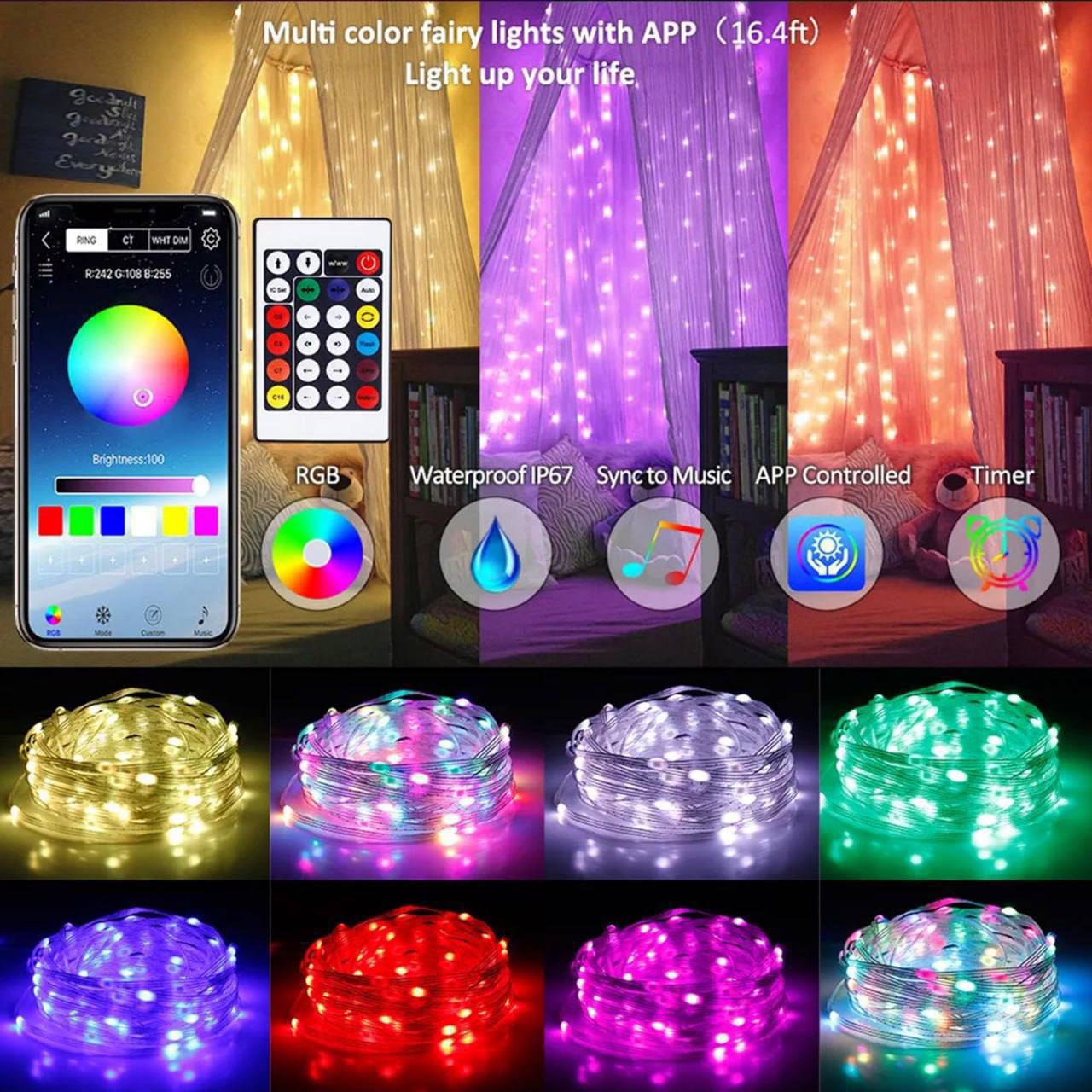 10M USB Led Fairy String Light Bluetooth APP RGB IC | Smart RGB Multi ...